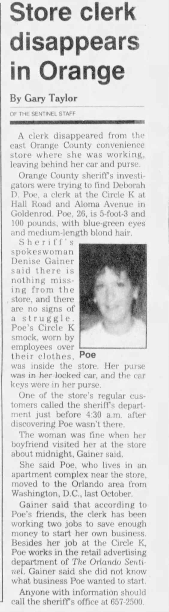 UNSOLVED DISAPPEARANCE: DEBORAH POE – LAST SEEN ALIVE