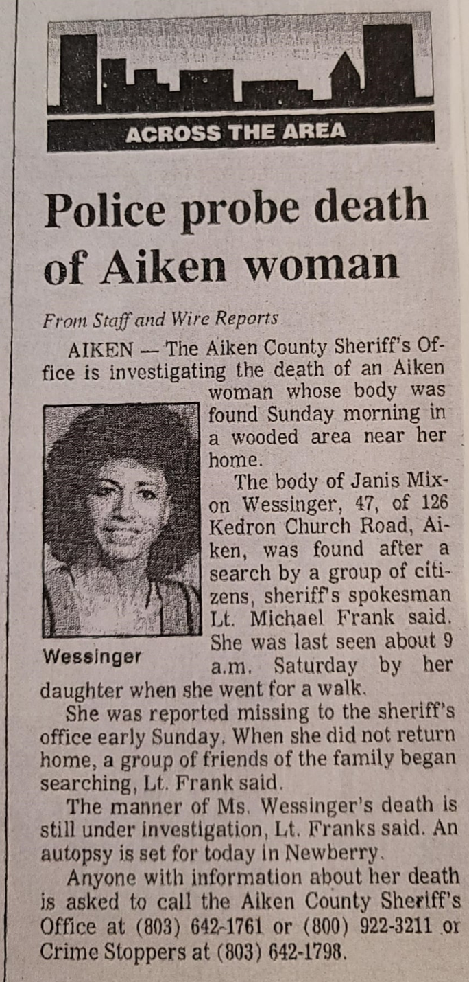 UNSOLVED HOMICIDE: JANICE WESSINGER – LAST SEEN ALIVE