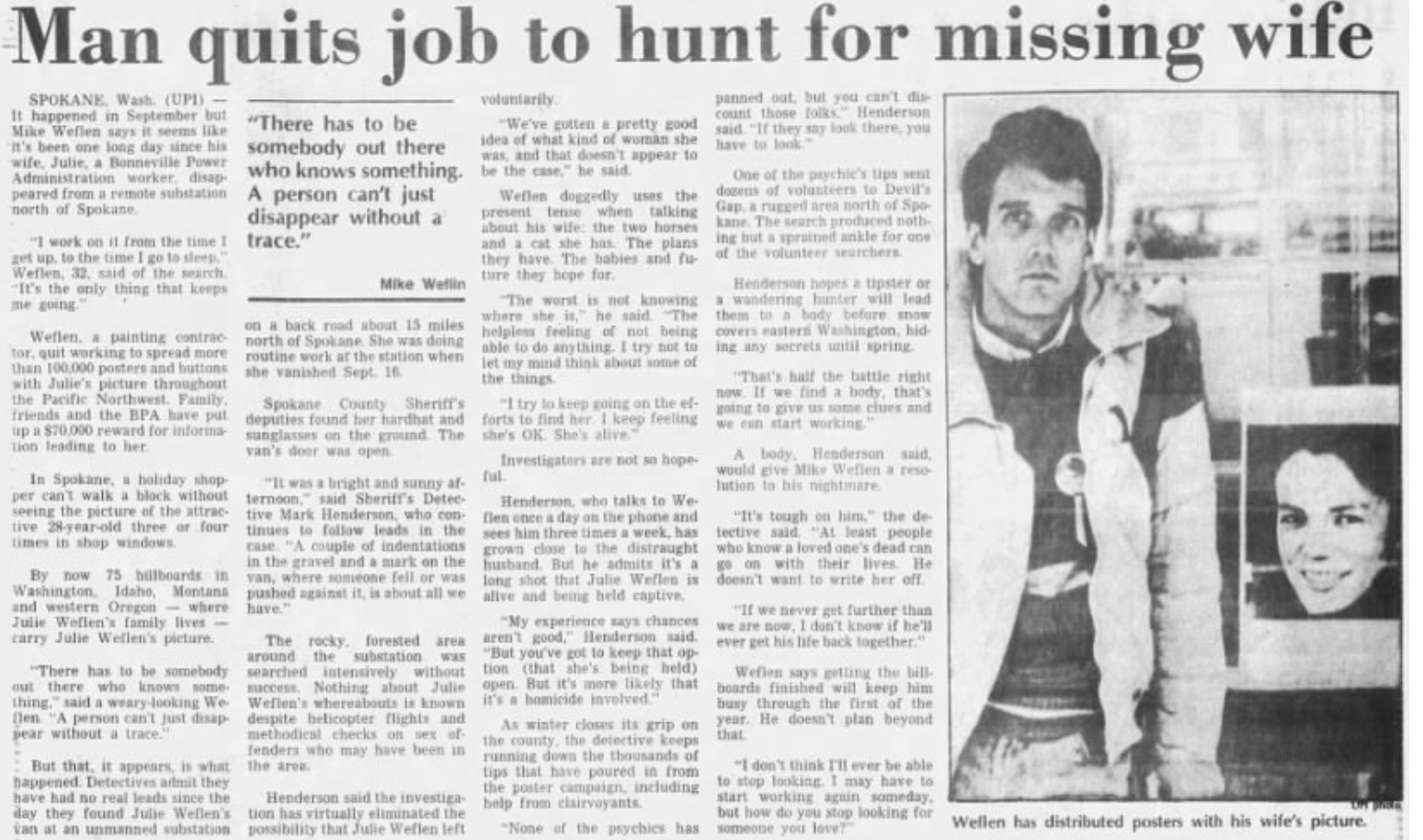 UNSOLVED DISAPPEARANCE: JULIE WEFLEN – LAST SEEN ALIVE