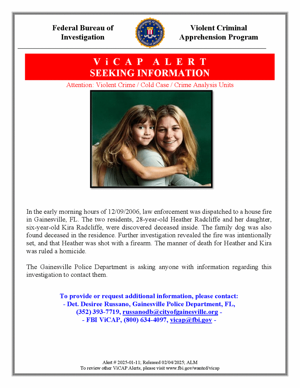 UNSOLVED DOUBLE-HOMICIDE: HEATHER AND KIRA RADCLIFFE – LAST SEEN ALIVE